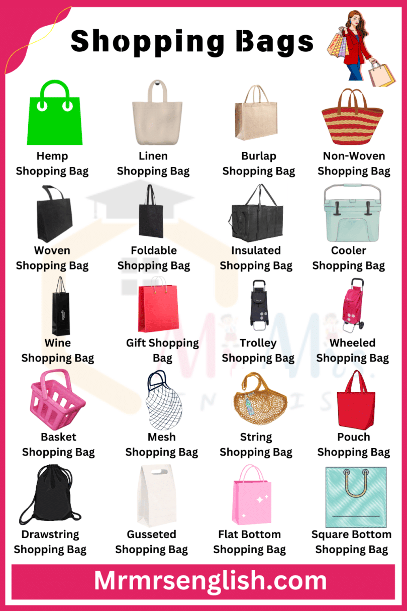 Different Types of Shopping bags names and their Pictures - MR MRS ENGLISH