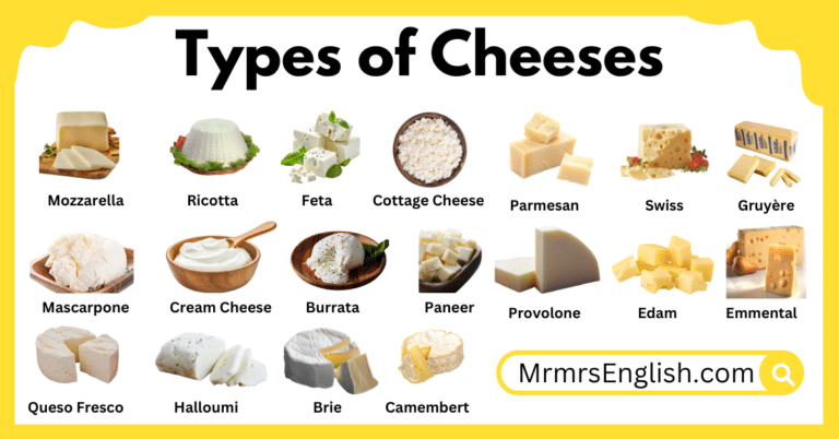 Different Types of Cheeses Names in English with Pictures - MR MRS ENGLISH