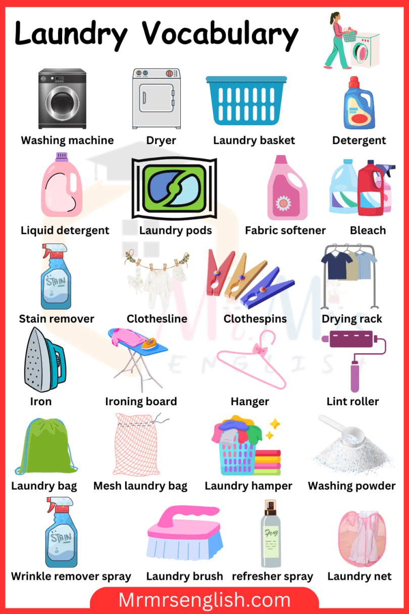 Laundry Vocabulary words in English with Pictures - MR MRS ENGLISH
