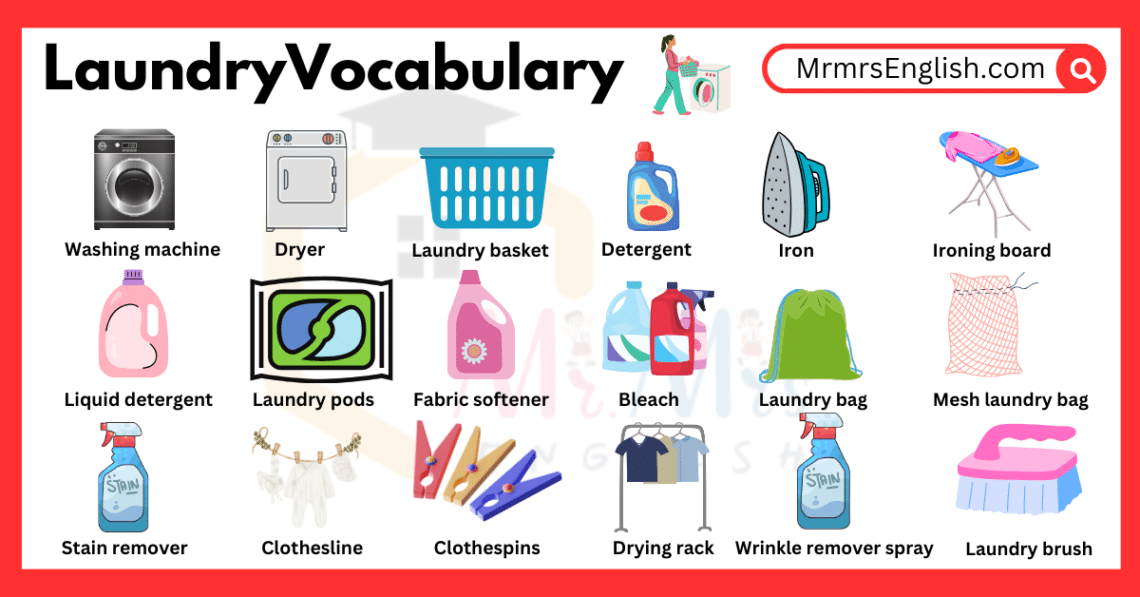 Laundry Vocabulary words in English with Pictures - MR MRS ENGLISH