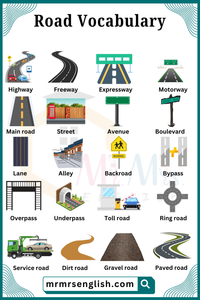 Road vocabulary words in English with Their Pictures - MR MRS ENGLISH