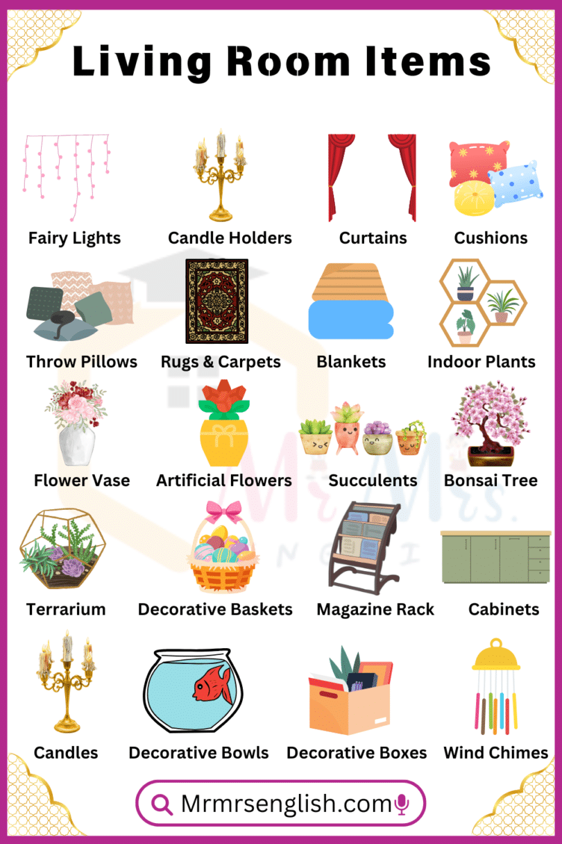 Living Room Items names in English and their Pictures - MR MRS ENGLISH