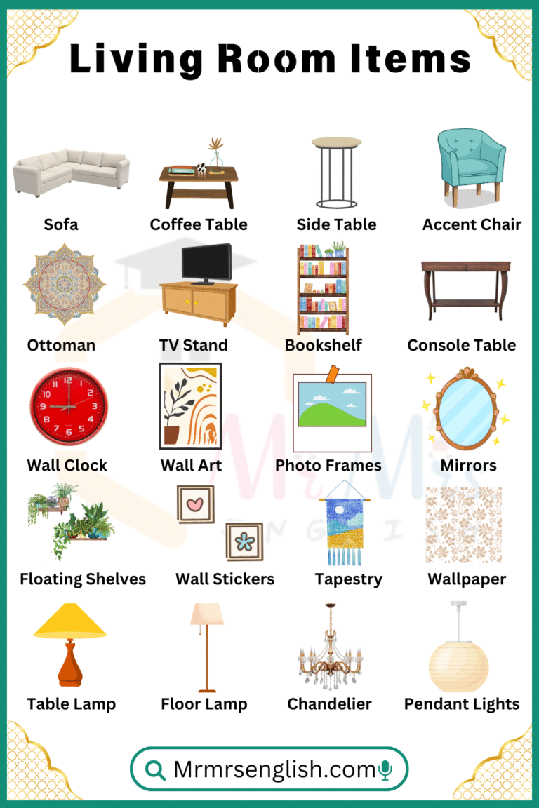Living Room Items names in English and their Pictures - MR MRS ENGLISH