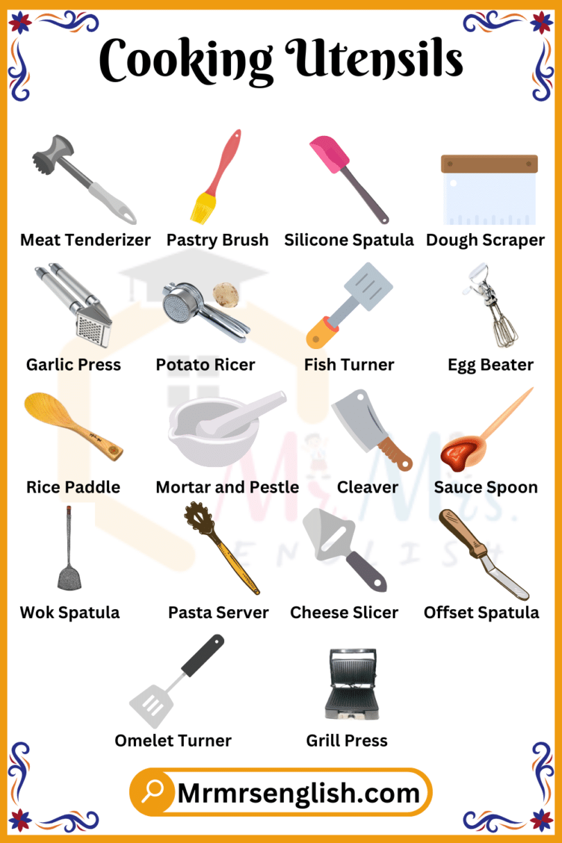 Common Types of Cooking utensils names and their Pictures - MR MRS ENGLISH