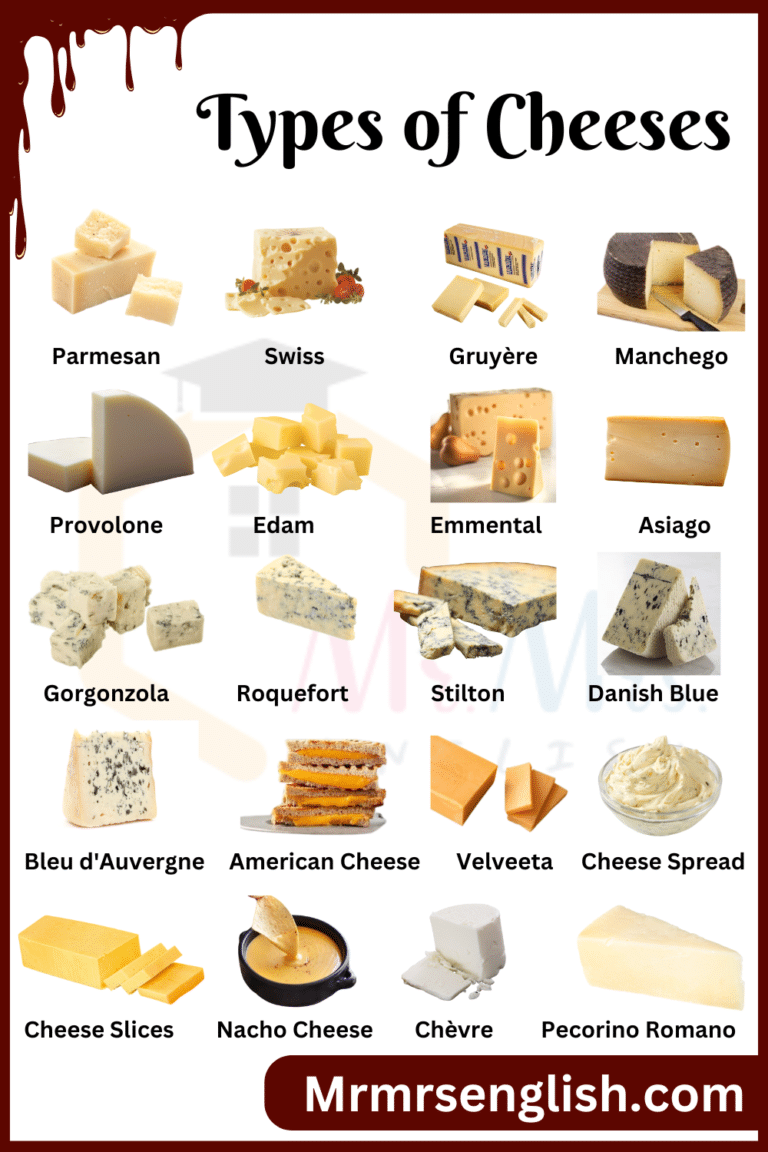 Different Types of Cheeses Names in English with Pictures - MR MRS ENGLISH