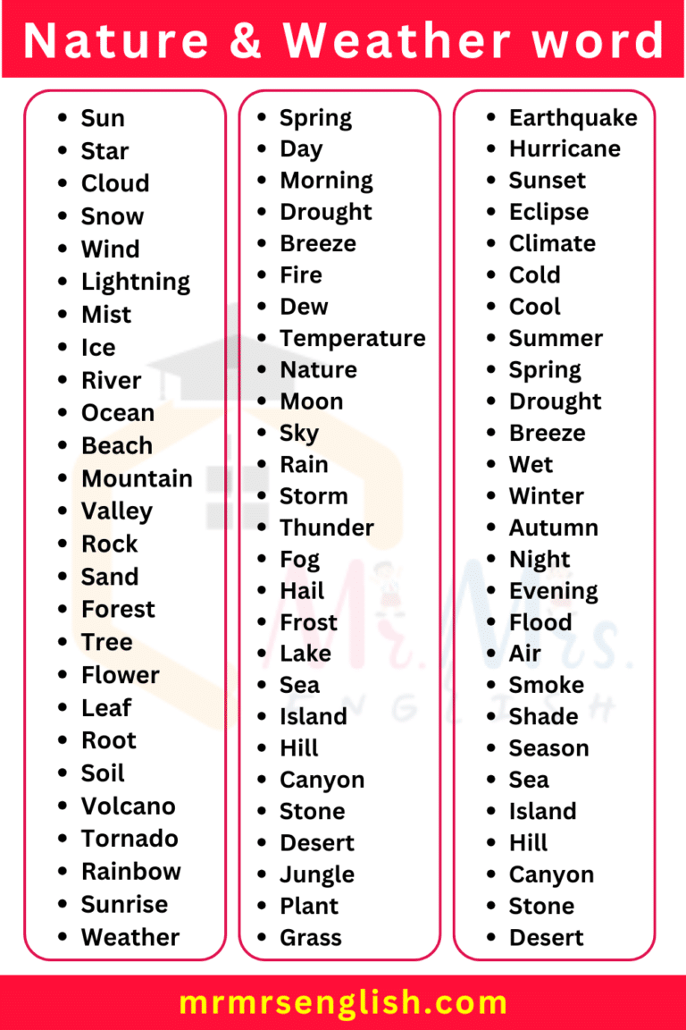 500 English Vocabulary words for daily use with Pictures - MR MRS ENGLISH