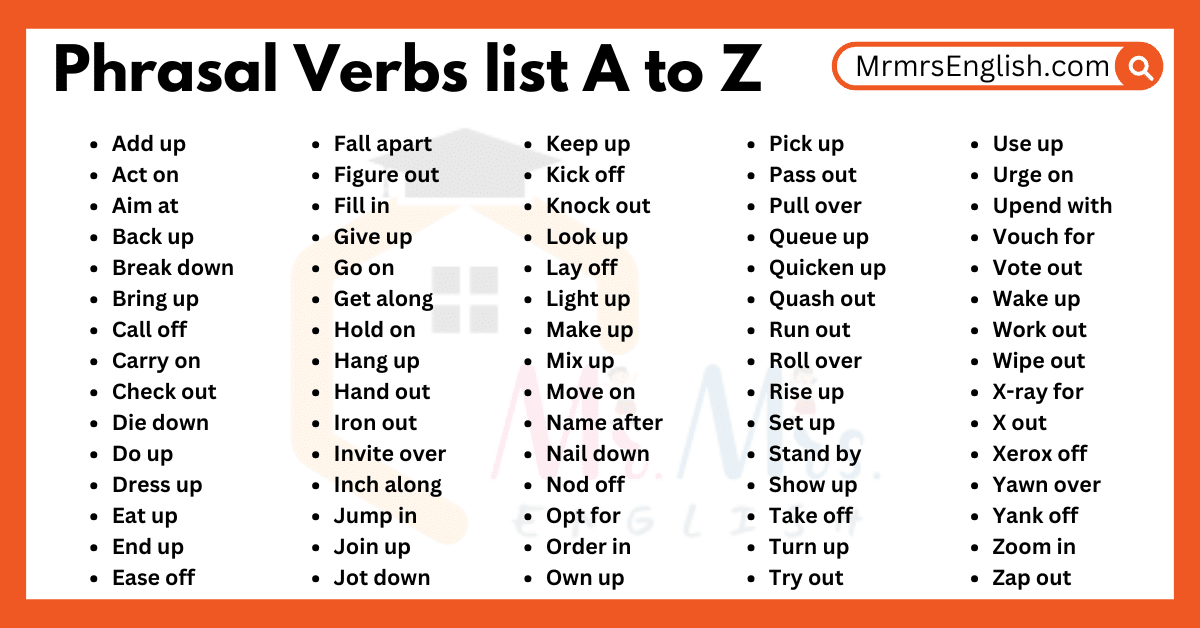 Phrasal Verbs list A to Z in English | 500 Phrasal Verbs - MR MRS ENGLISH