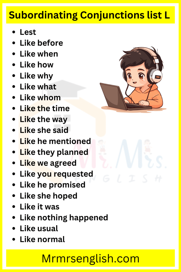 Subordinating Conjunctions list from A to Z in English - MR MRS ENGLISH