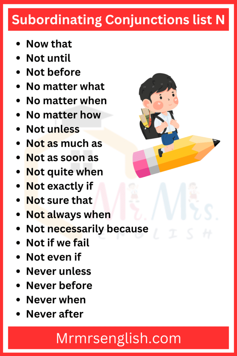 Subordinating Conjunctions list from A to Z in English - MR MRS ENGLISH
