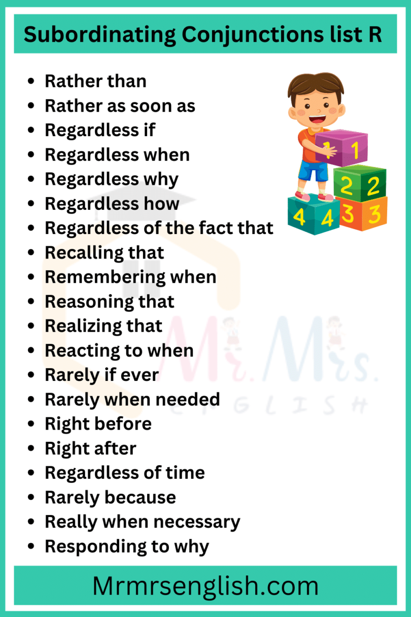 Subordinating Conjunctions list from A to Z in English - MR MRS ENGLISH