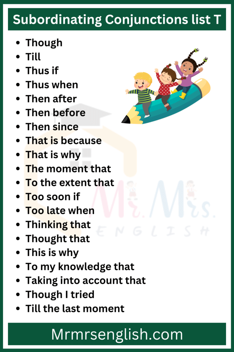 Subordinating Conjunctions list from A to Z in English - MR MRS ENGLISH