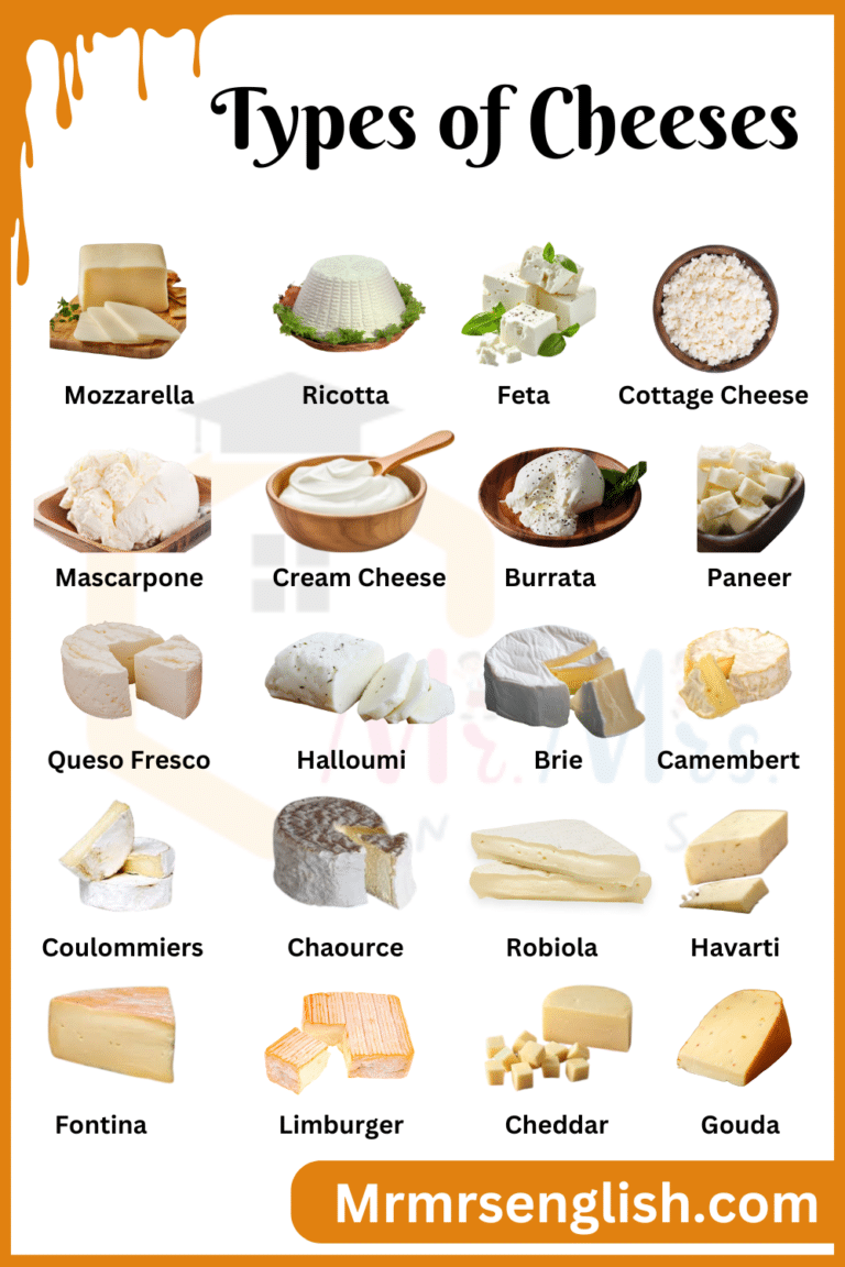 Different Types of Cheeses Names in English with Pictures - MR MRS ENGLISH