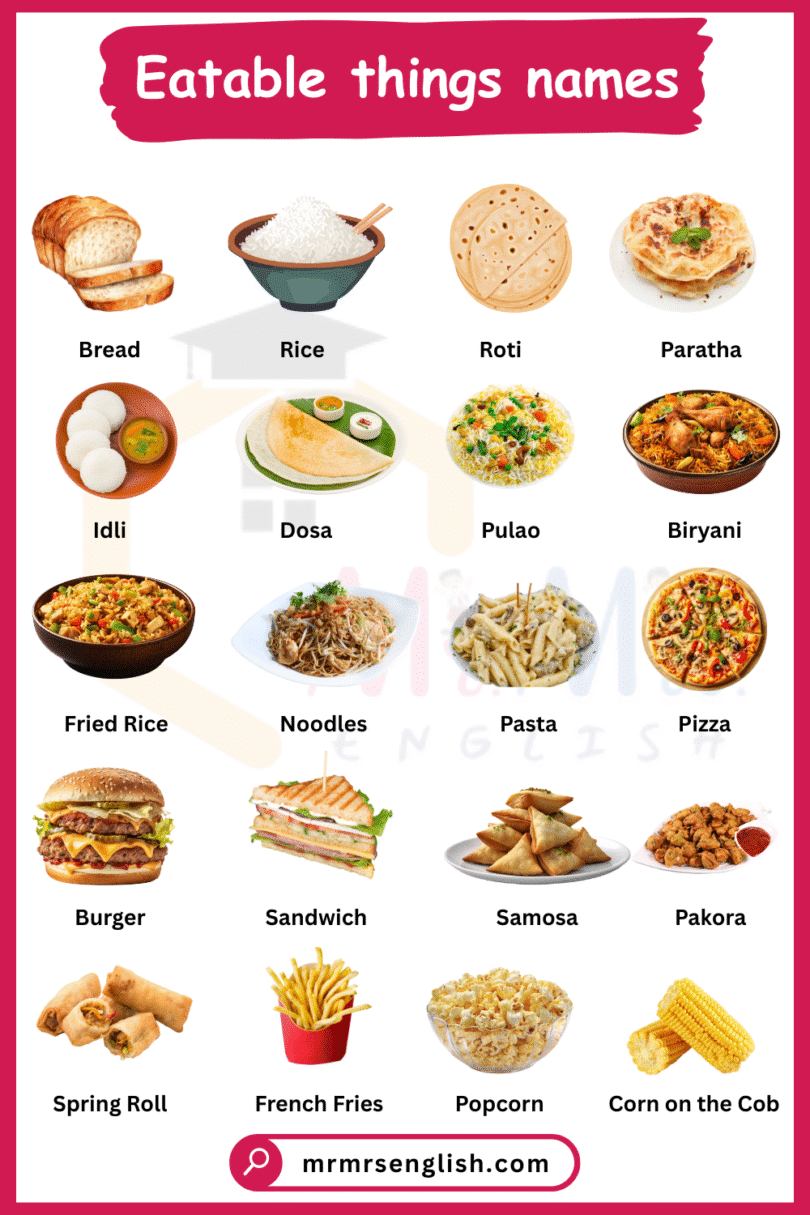 100 Eatable Things names in English and their Pictures - MR MRS ENGLISH