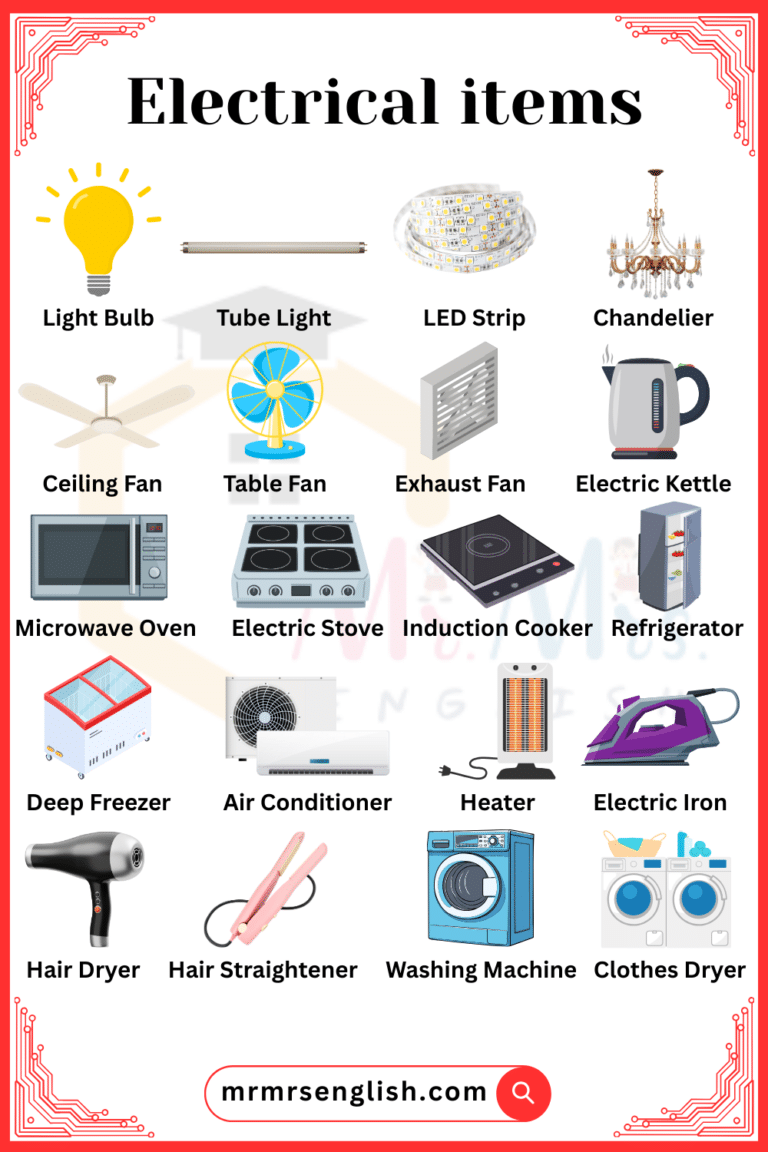 60 Electrical Items Names in English with Their Pictures - MR MRS ENGLISH