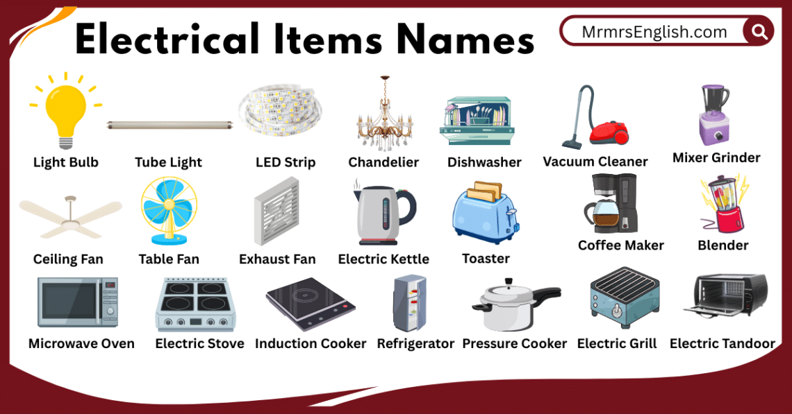 60 Electrical Items Names in English with Their Pictures - MR MRS ENGLISH