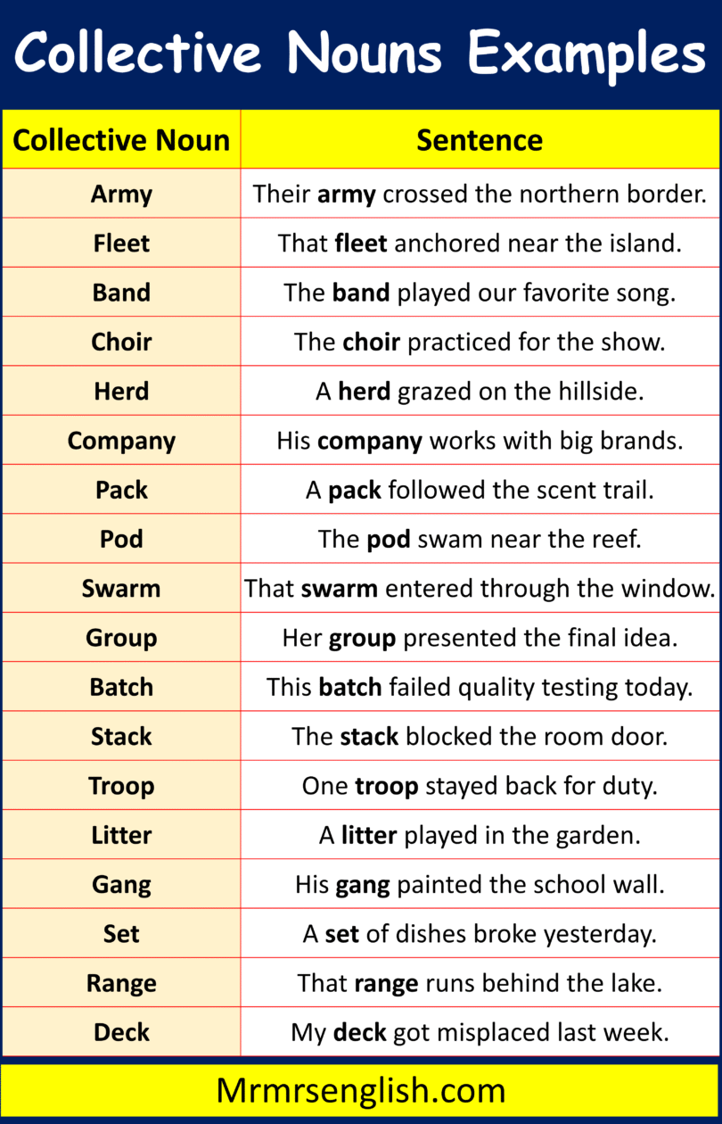 120 Collective nouns in Sentences in English with Pictures - MR MRS ENGLISH