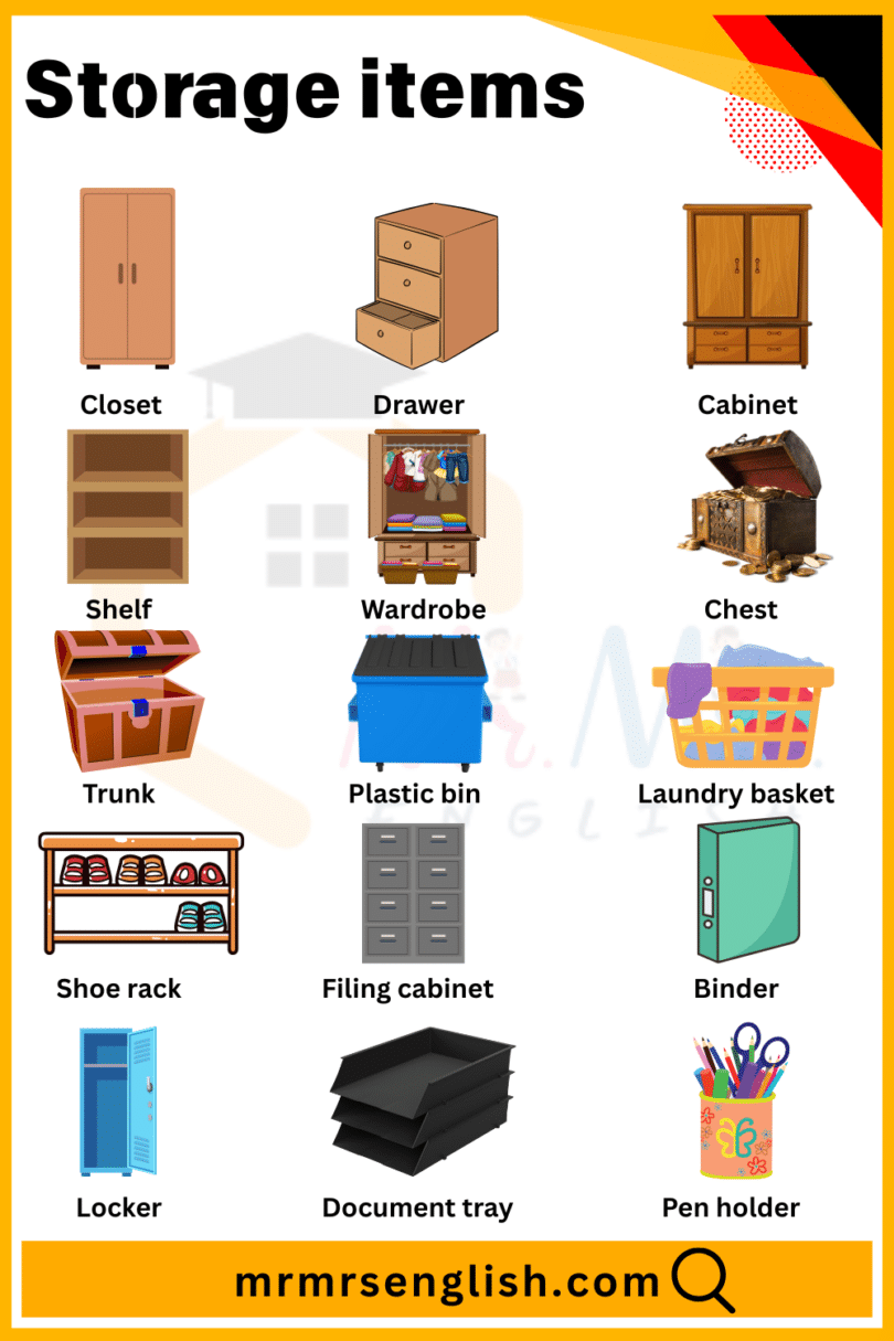 Storage items names in English with their Pictures - MR MRS ENGLISH