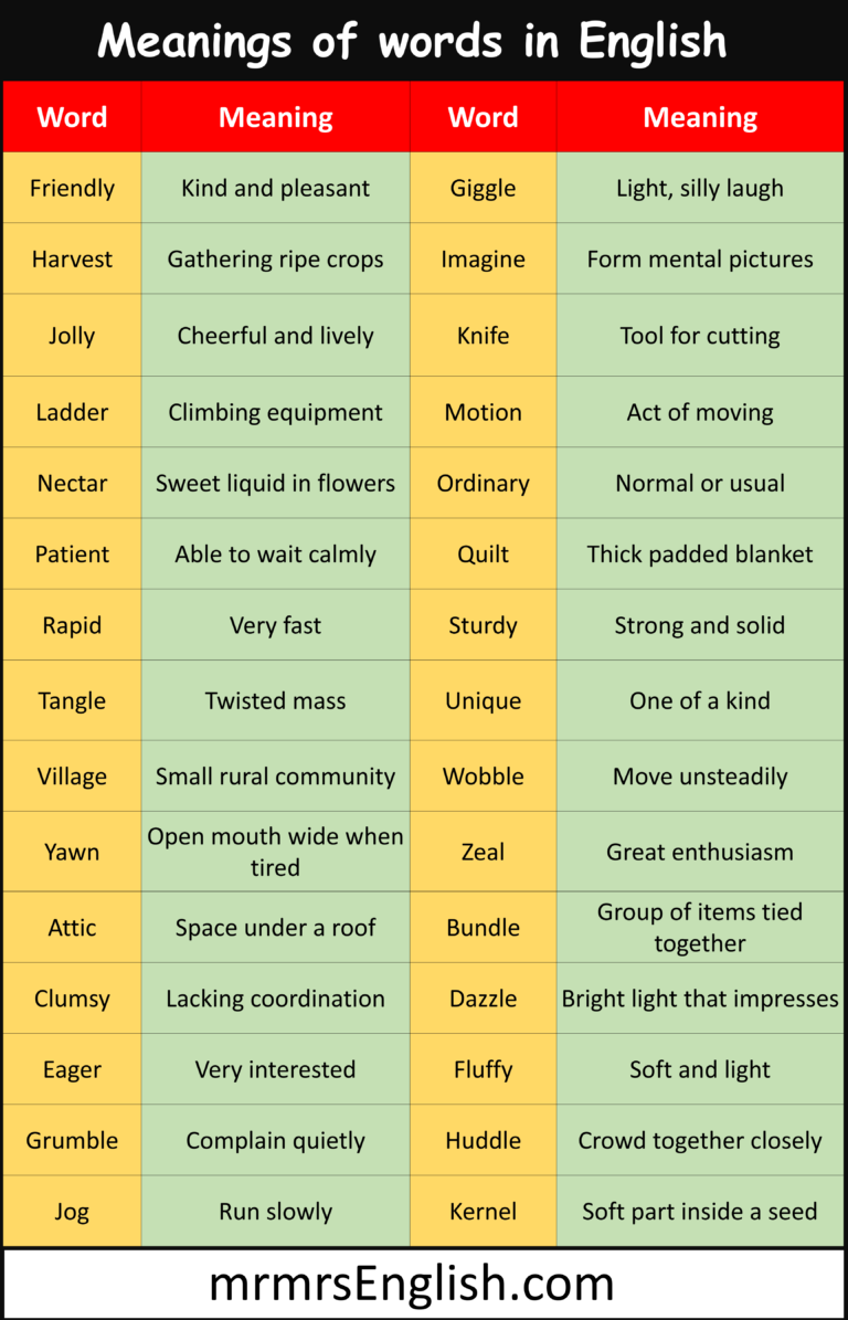 1000 Vocabulary words with meanings in English and Pictures - MR MRS ...