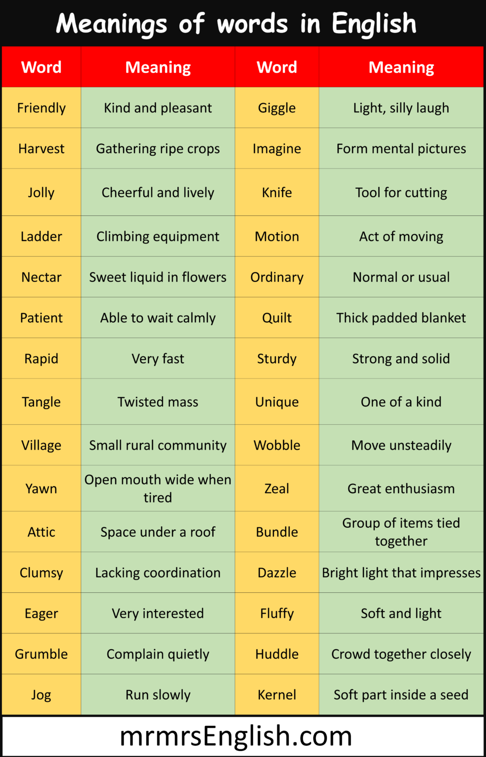 1000 Vocabulary words with meanings in English and Pictures - MR MRS ...