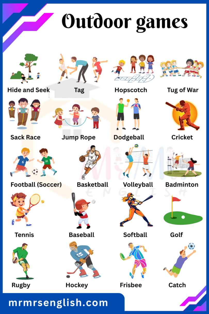 Outdoor games names in English and their Pictures - MR MRS ENGLISH