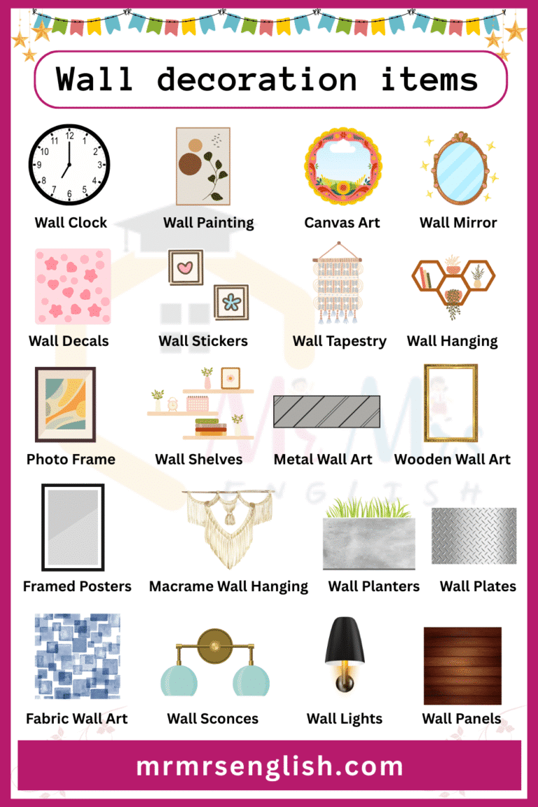 Wall Decoration items names in English with their Picture - MR MRS ENGLISH