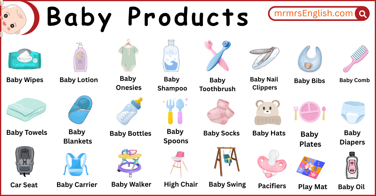 Baby Products Names in English and their Pictures - MR MRS ENGLISH