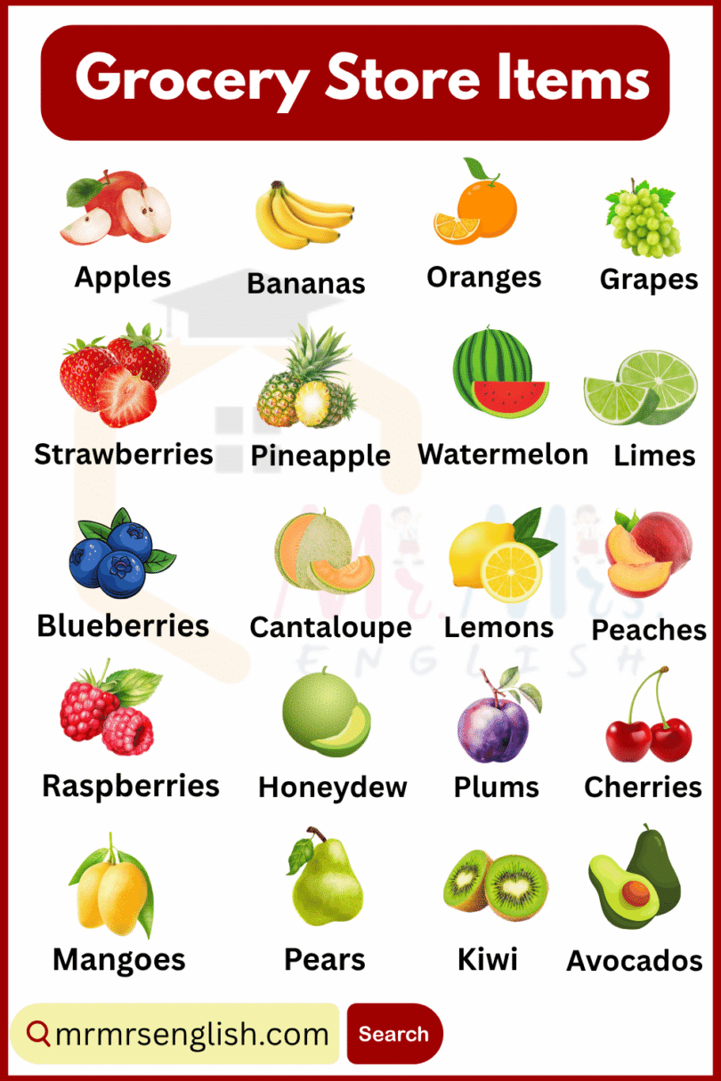 Grocery Store items Names in English with Their Pictures - MR MRS ENGLISH