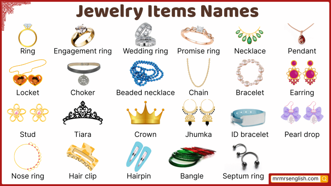 Jewelry items Names in English with Their Pictures - MR MRS ENGLISH