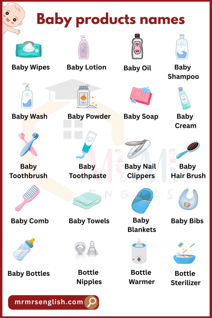 Baby Products Names in English and their Pictures - MR MRS ENGLISH