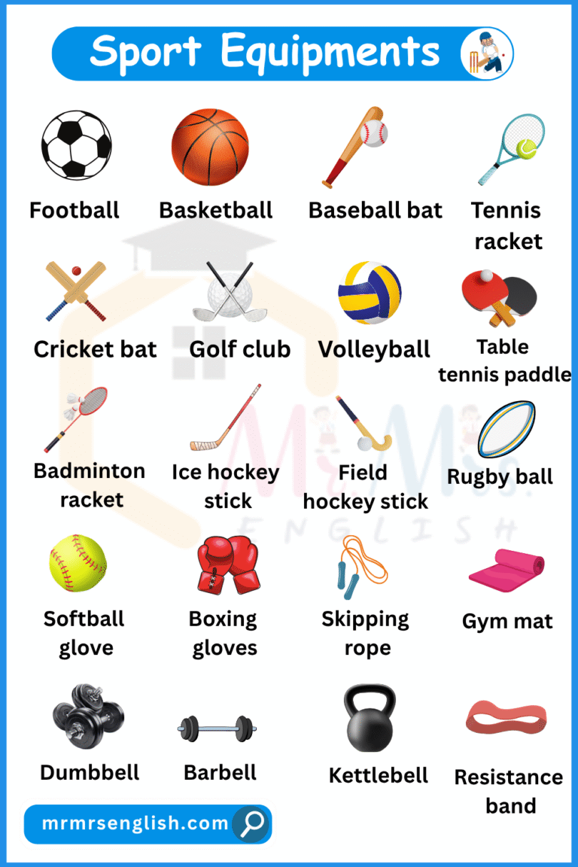 Sports Equipment Names in English with their Pictures - MR MRS ENGLISH