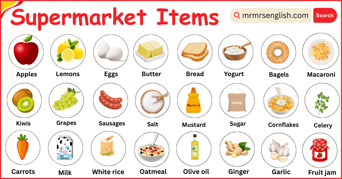 Supermarket items Names in English with their Pictures - MR MRS ENGLISH