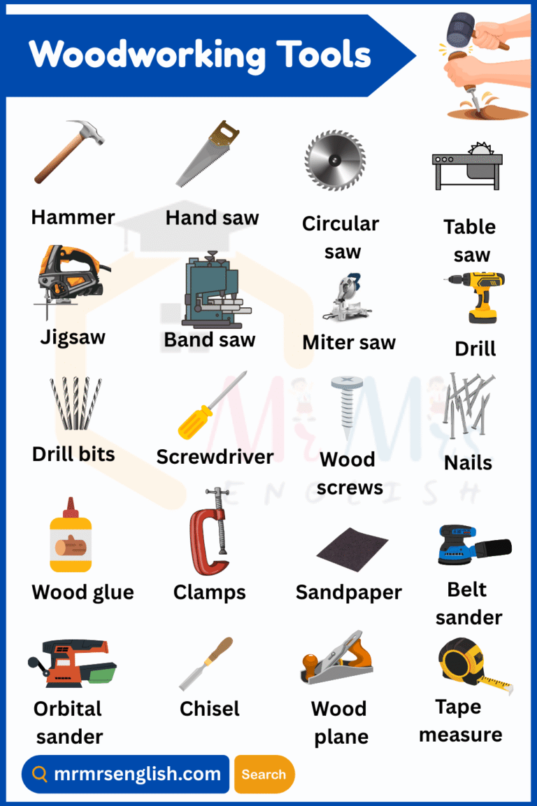 Woodworking items Names in English with Their Pictures - MR MRS ENGLISH