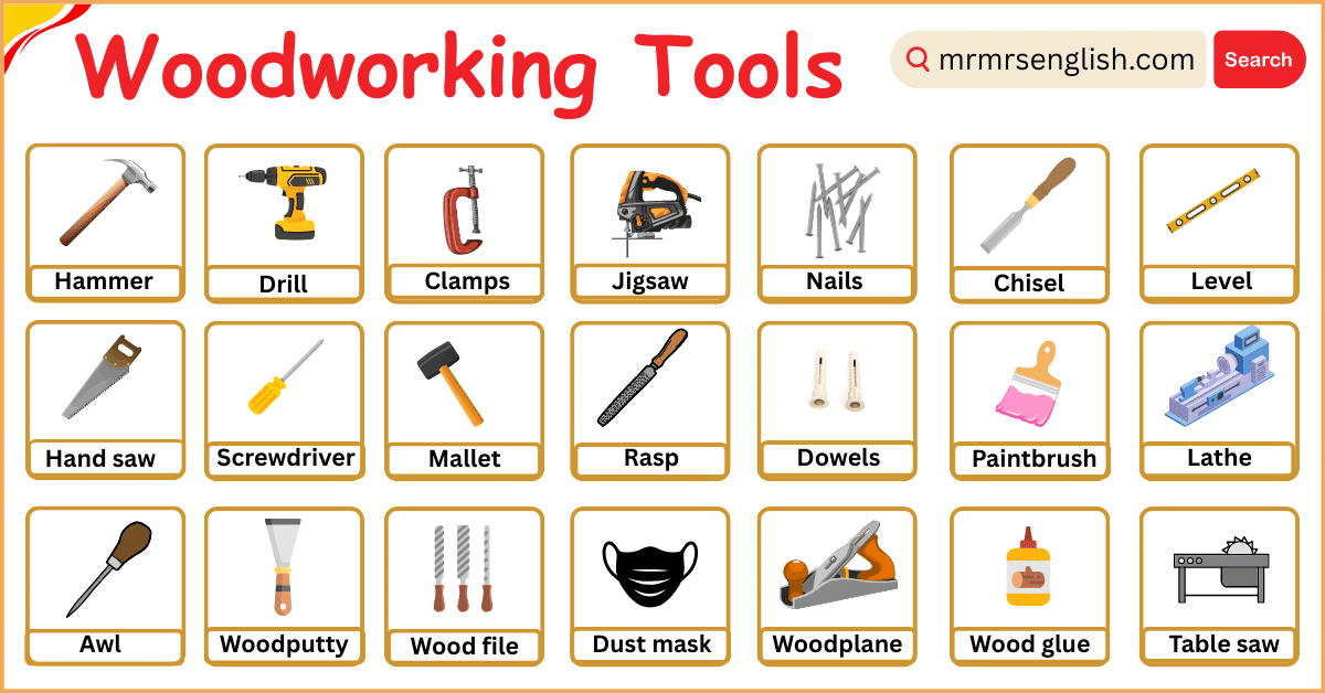 Woodworking items Names in English with Their Pictures - MR MRS ENGLISH