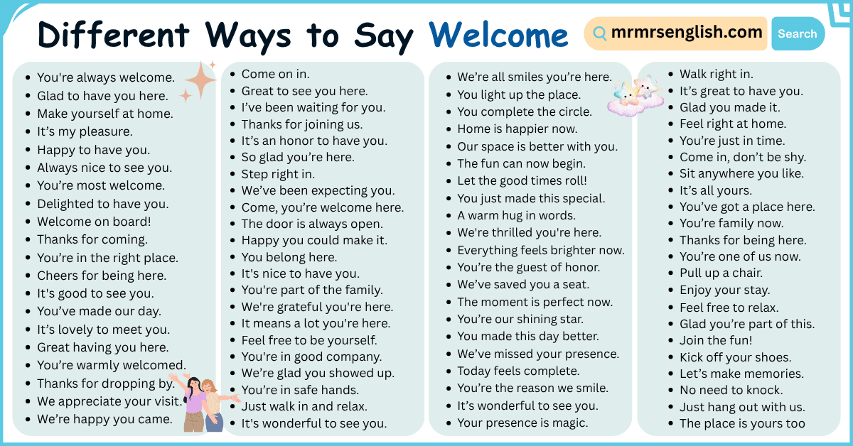100 Different Ways to Say Welcome in English with Pictures - MR MRS ENGLISH