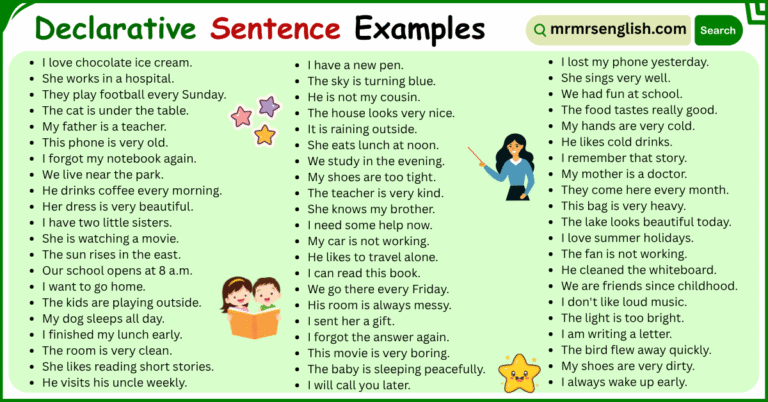100 Examples of Declarative Sentences in English with Pictures - MR MRS ...