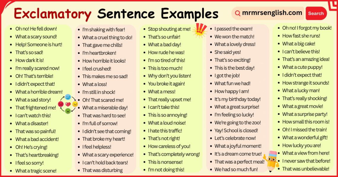 100 Exclamatory Sentences Examples in English with Pictures - MR MRS ...