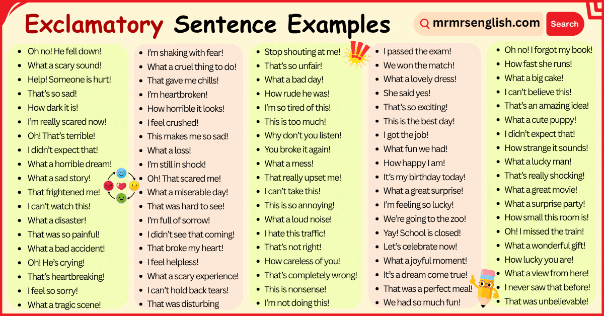 100 Exclamatory Sentences Examples in English with Pictures - MR MRS ...