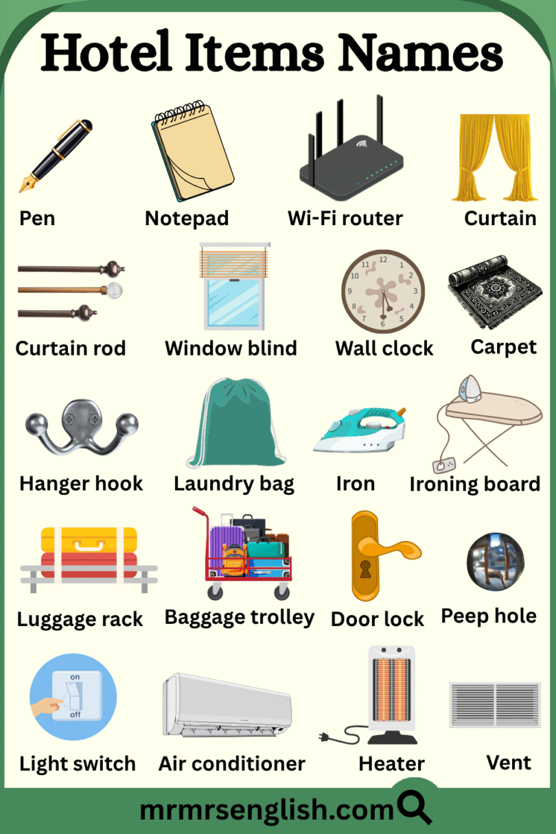 Hotel Items Names in English with Their Pictures - MR MRS ENGLISH
