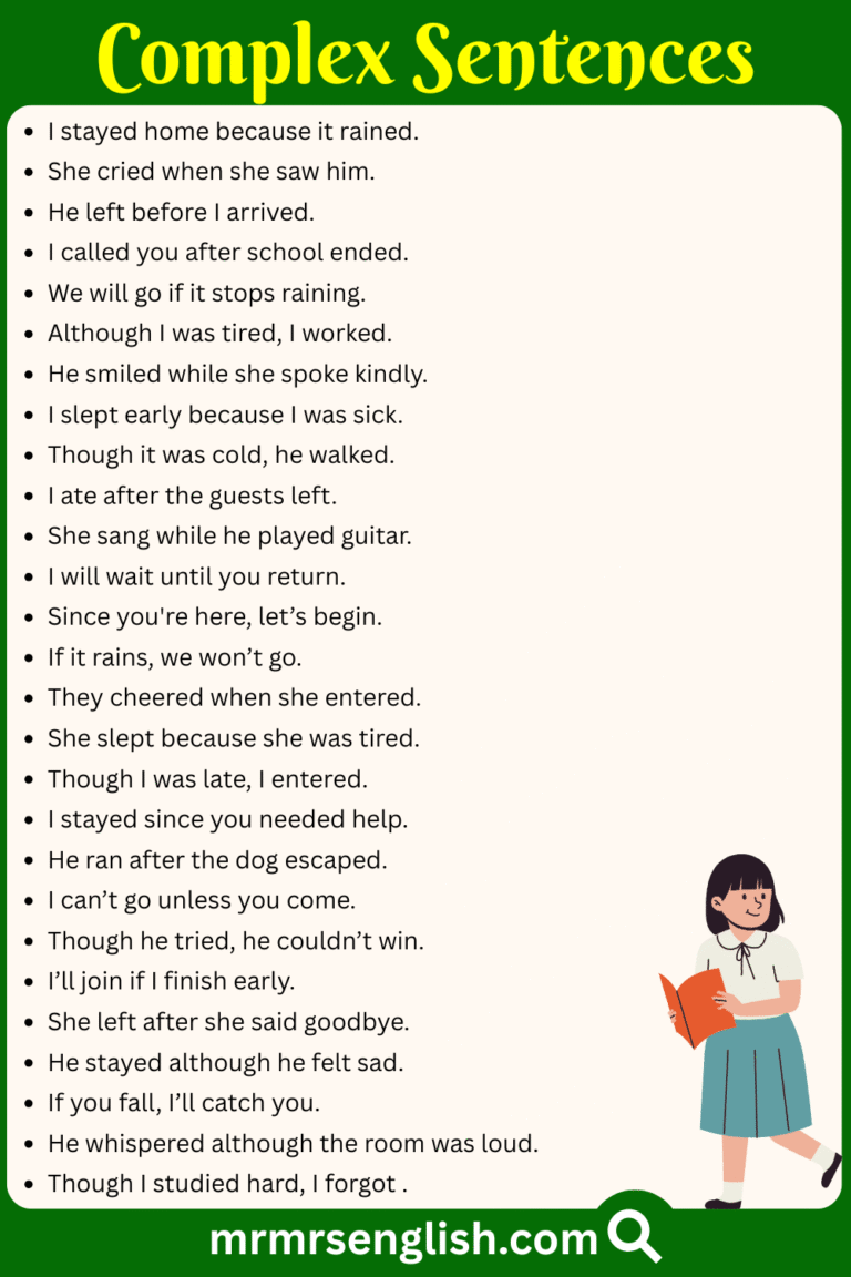 100 Examples of Complex Sentences in English with Pictures - MR MRS ENGLISH
