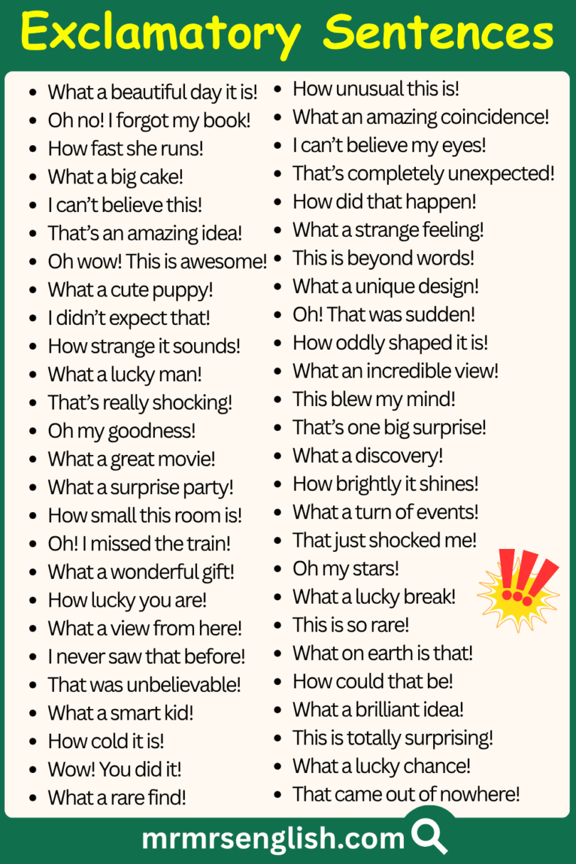 100 Exclamatory Sentences Examples in English with Pictures - MR MRS ...