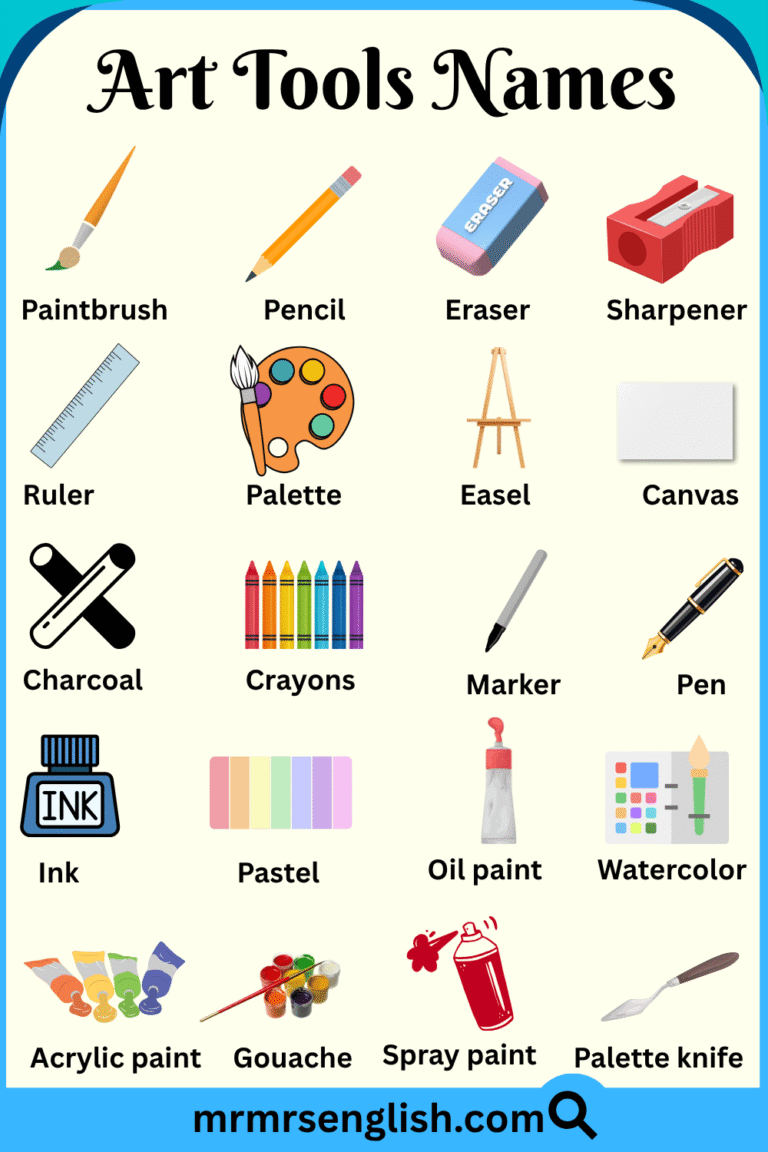 Art Tools Names in English with Their Pictures - MR MRS ENGLISH