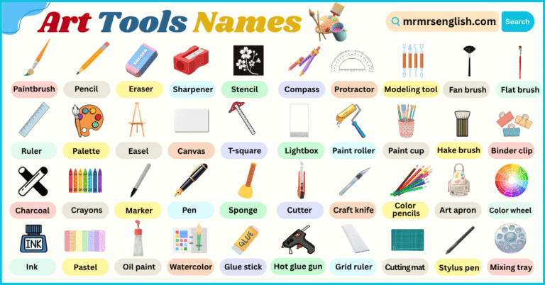 Art Tools Names in English with Their Pictures - MR MRS ENGLISH