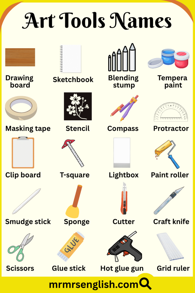 Art Tools Names in English with Their Pictures - MR MRS ENGLISH