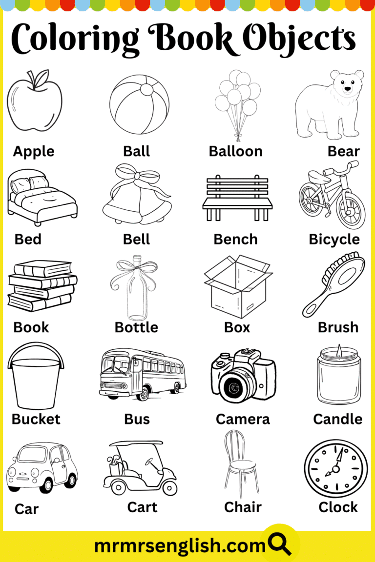 Coloring Book Objects Names for Kids in English with Pictures - MR MRS ...