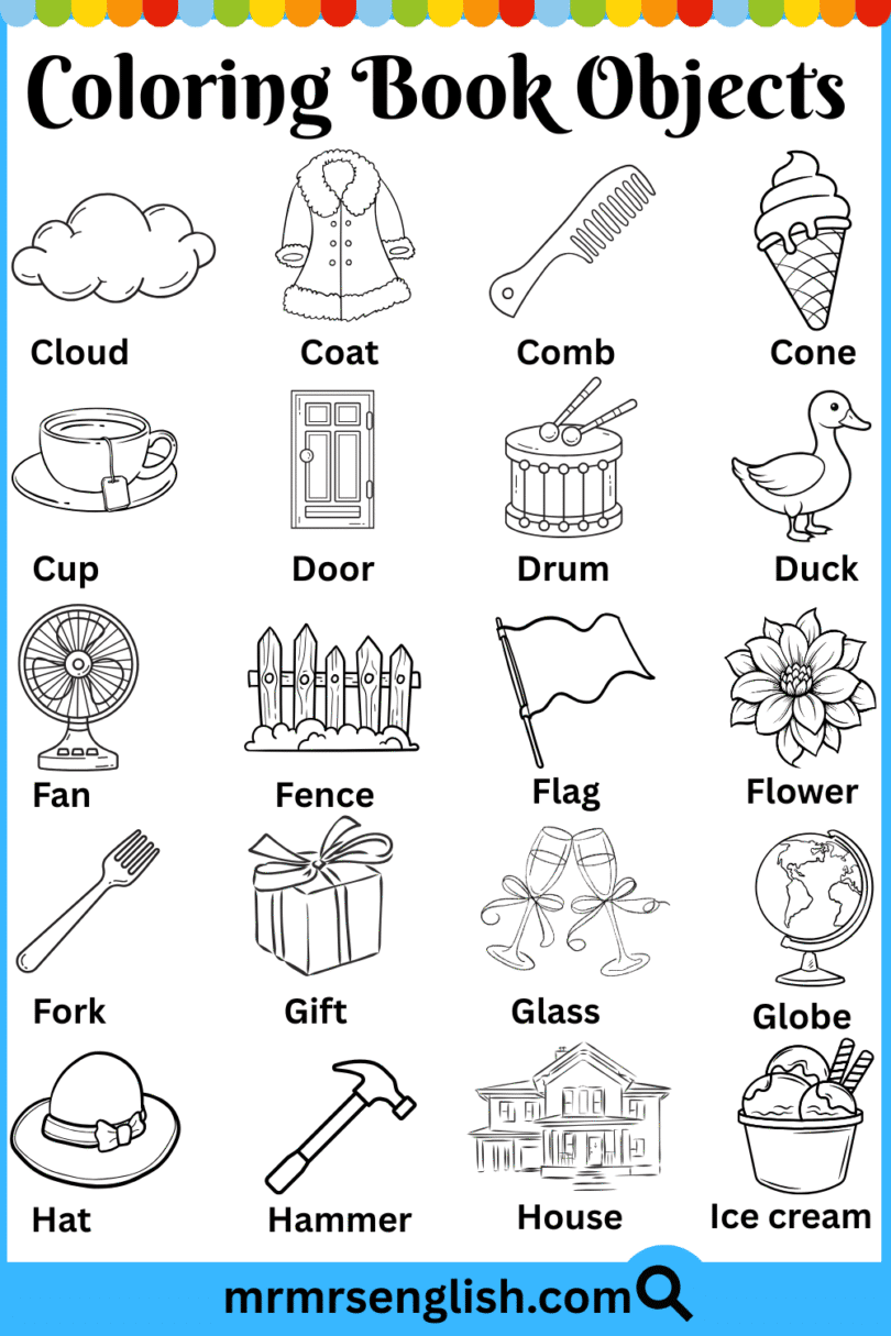 Coloring Book Objects Names for Kids in English with Pictures - MR MRS ...