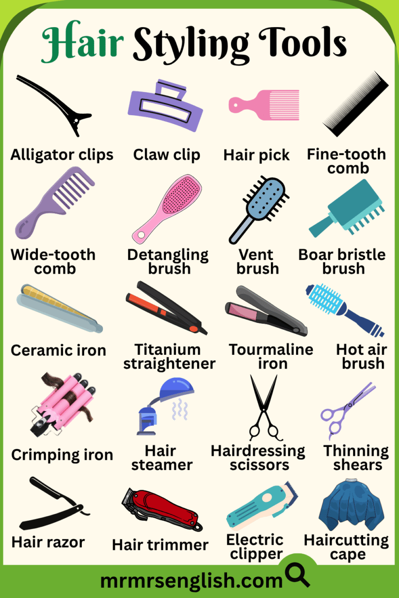 Hair Styling Tools Names in English with Their Pictures - MR MRS ENGLISH