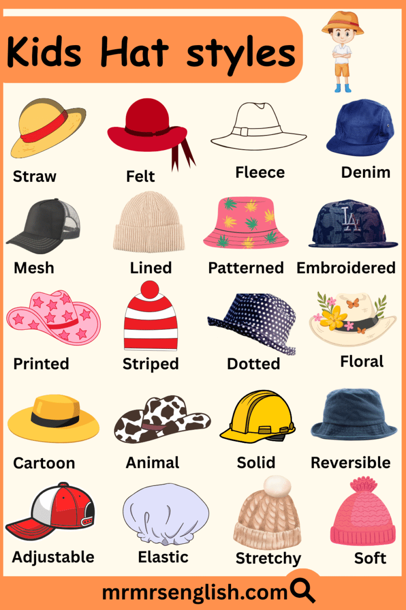 Hat Styles Names for Kids in English with Pictures - MR MRS ENGLISH