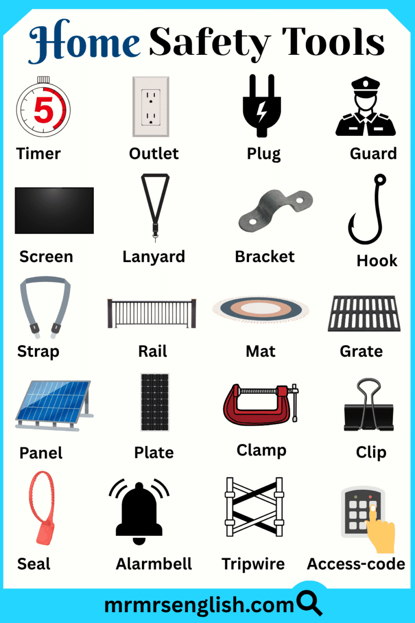 Home Safety Tools Names in English with Their Pictures - MR MRS ENGLISH