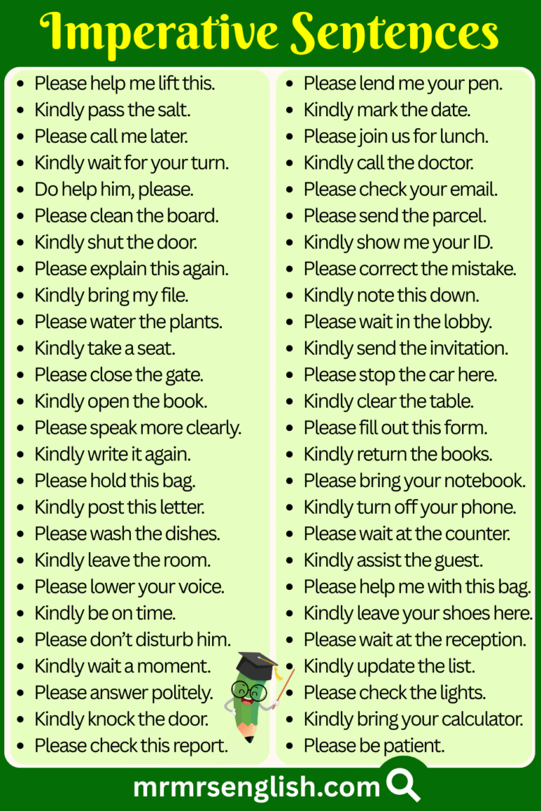 100 Imperative Sentences Examples in English with Pictures - MR MRS ENGLISH