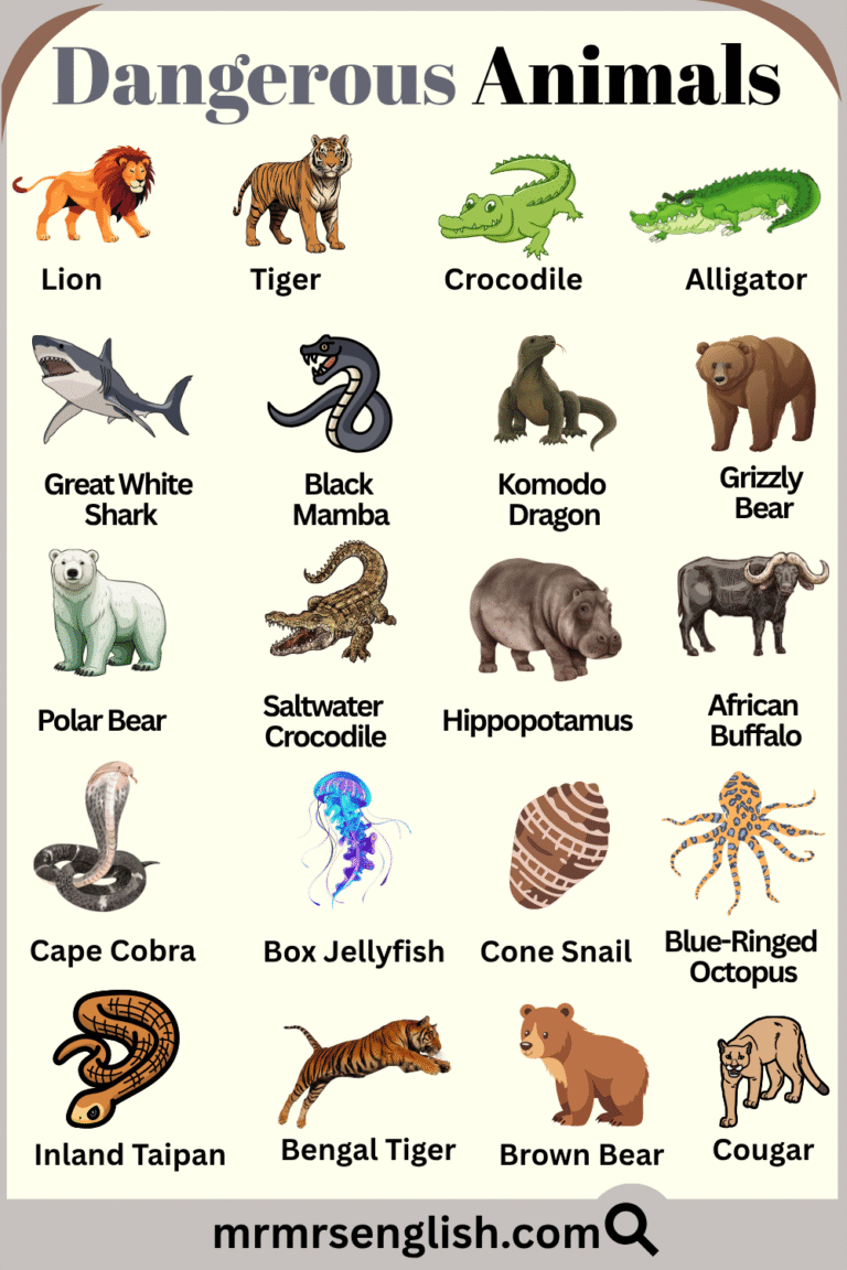 Dangerous Animals Names in English with Their Pictures - MR MRS ENGLISH